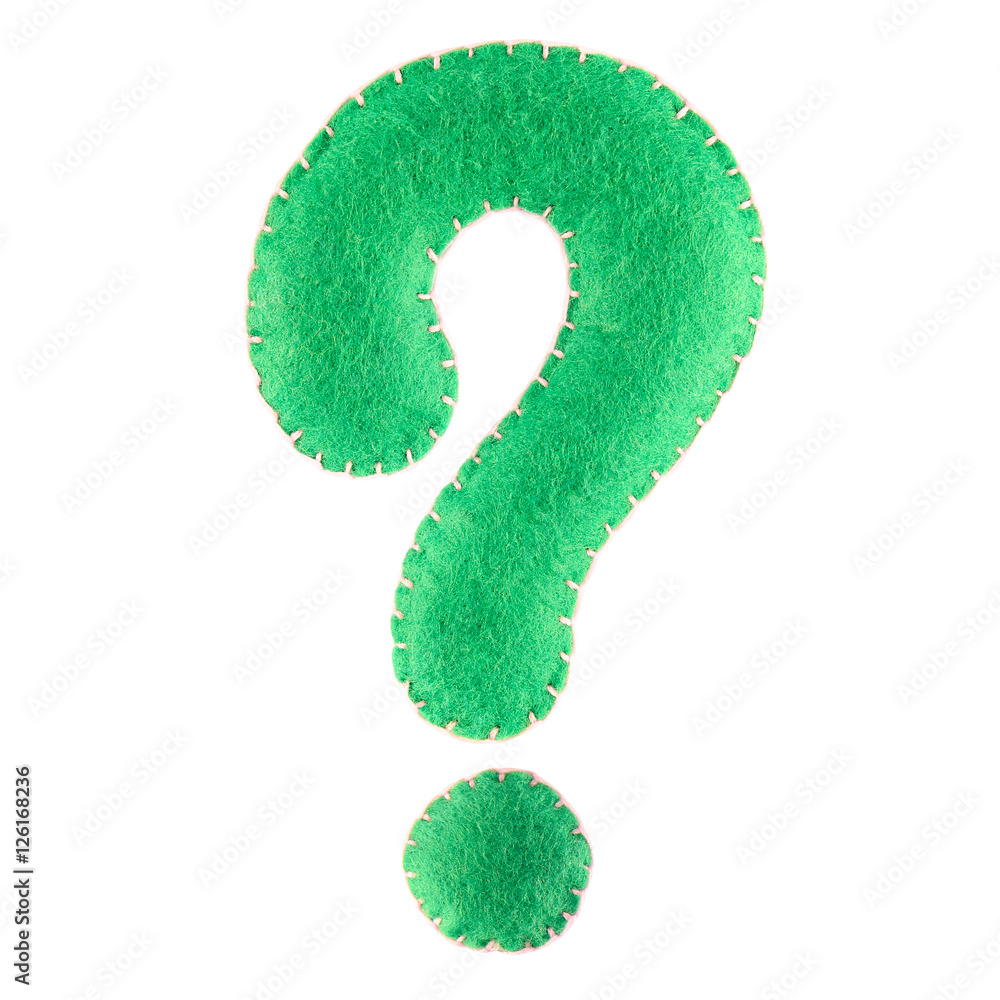 Question mark isolate on white. Handmade Question mark from green felt ...