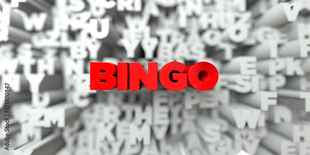 BINGO - Red text on typography background - 3D rendered royalty free ...