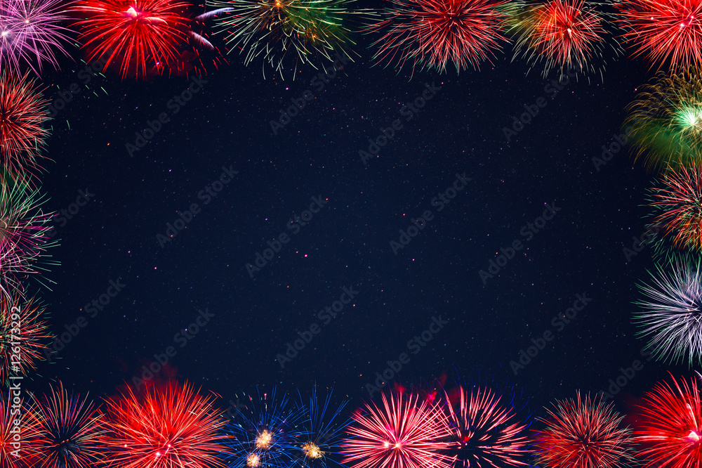 Amazing celebration multicolored sparkling fireworks frame Stock Photo ...