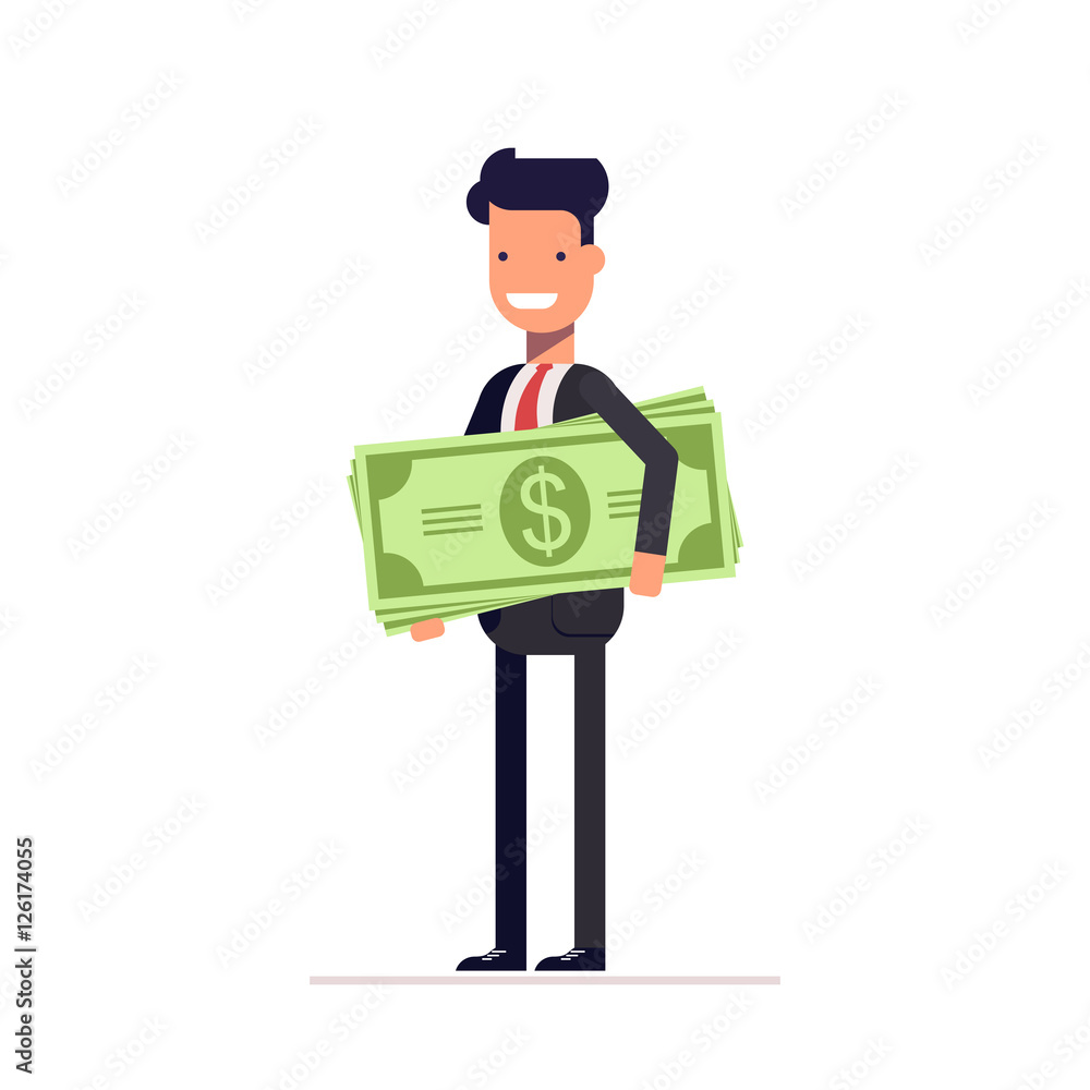 Businessman or manager with money in hand. The employee received a ...