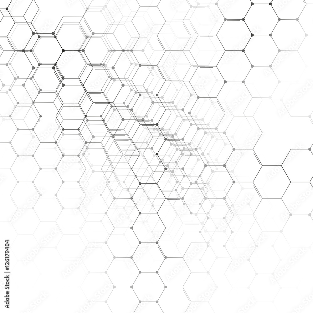 Chemistry 3D pattern, hexagonal molecule structure on white, scientific ...