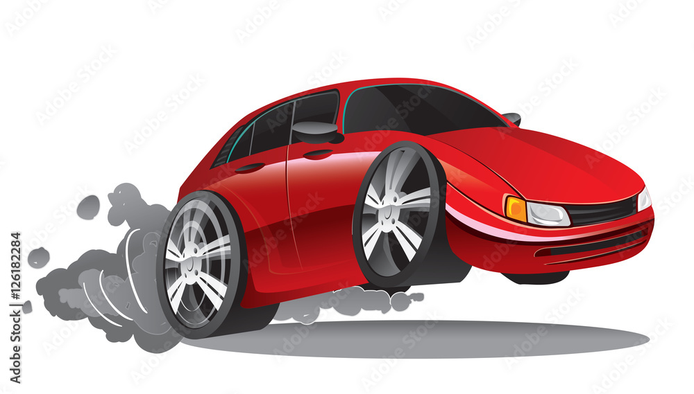 Vector illustration of fast moving red sport car in cartoon style Stock ...