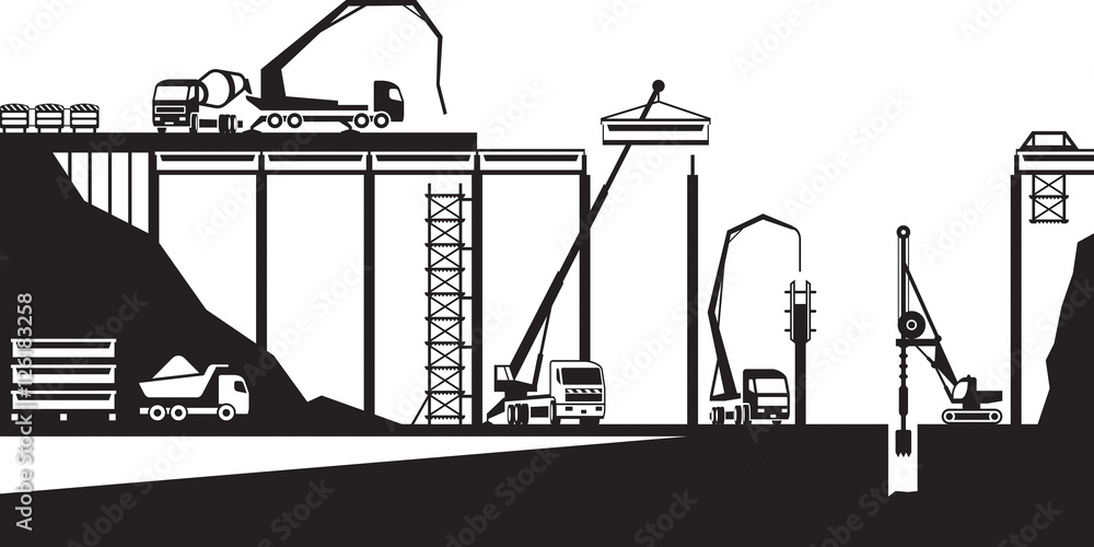 Construction of bridge on road - vector illustrator Stock Vector ...