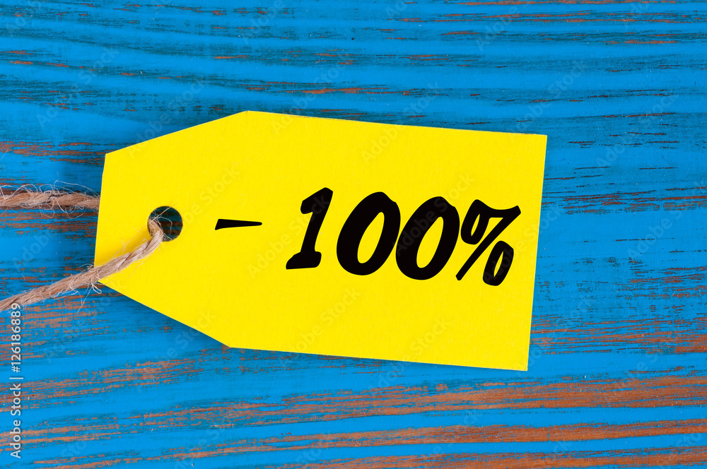 sale minus 100 percent. Big sales 100%, one hundred percents on blue ...