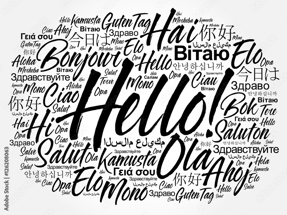 Hello word cloud in different languages of the world, background ...