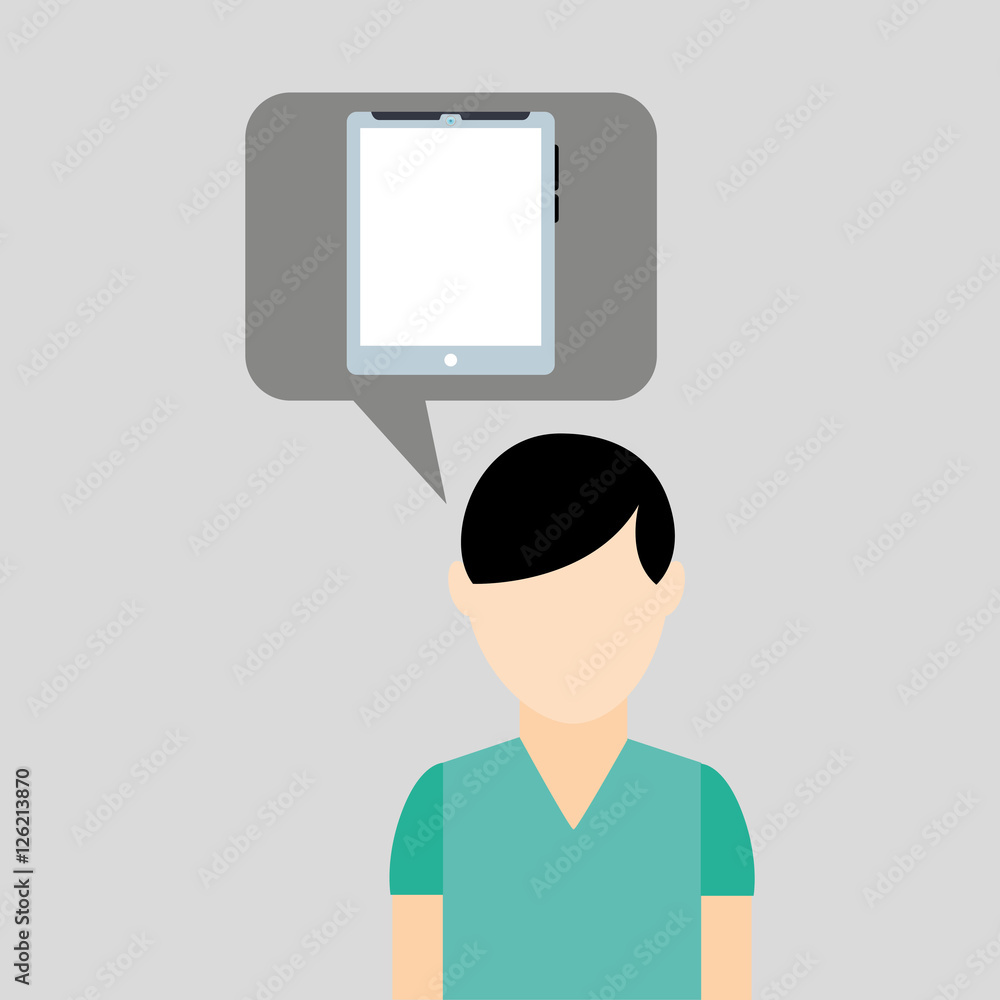 cartoon tablet and character man vector illustration eps 10 Stock ...