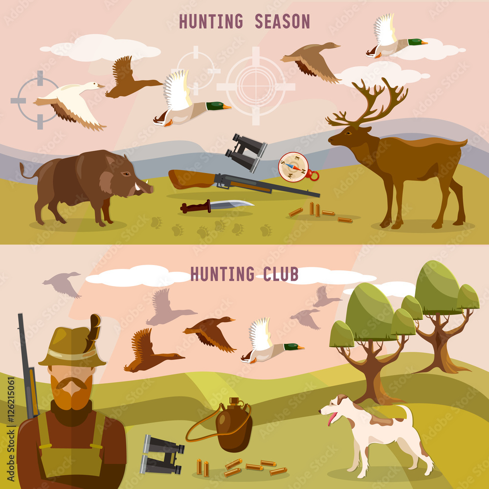 Hunting banners, professional hunting club, duck hunting Stock Vector ...