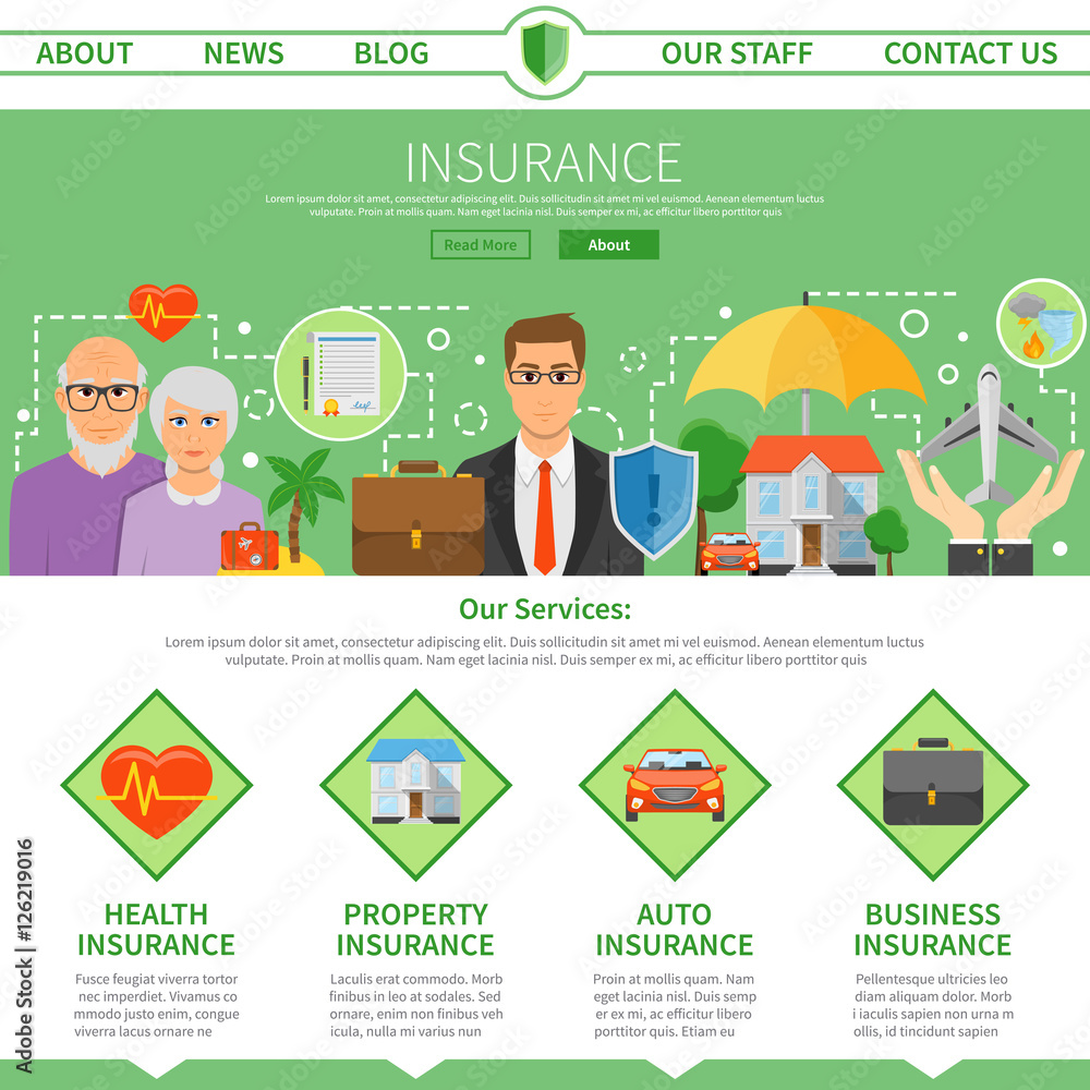 Insurance Company One Page Flat Design Stock Vector | Adobe Stock