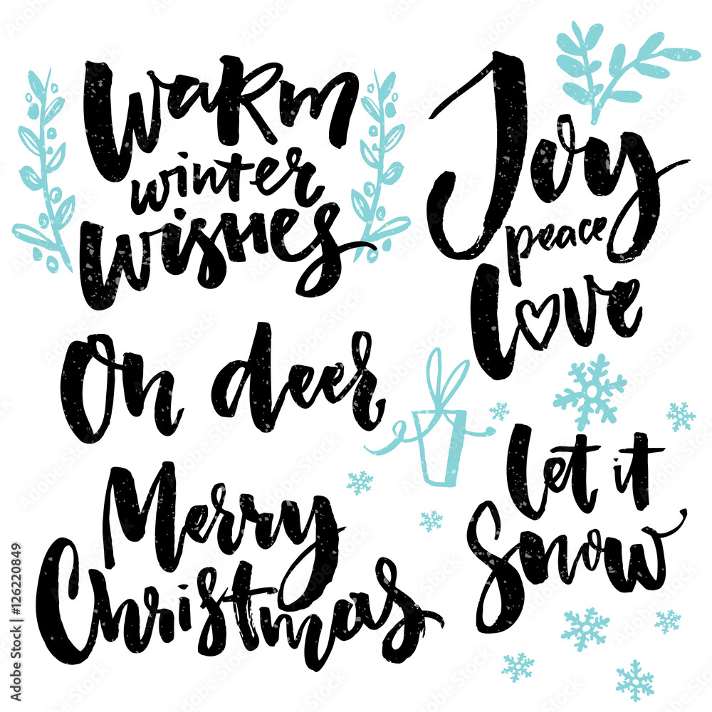 Merry Christmas type and seasonal greetings. Handwritten words for ...