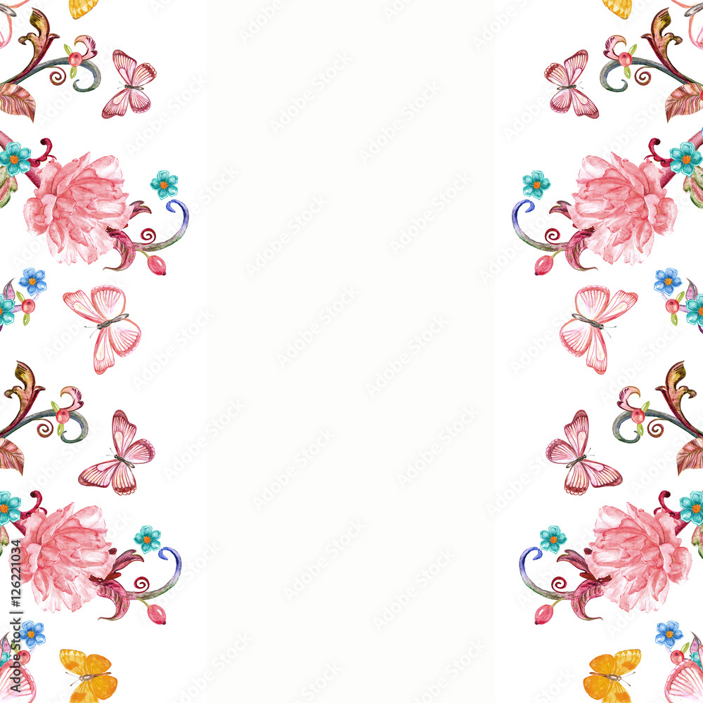 cute invitation card with floral borders. watercolor painting ...