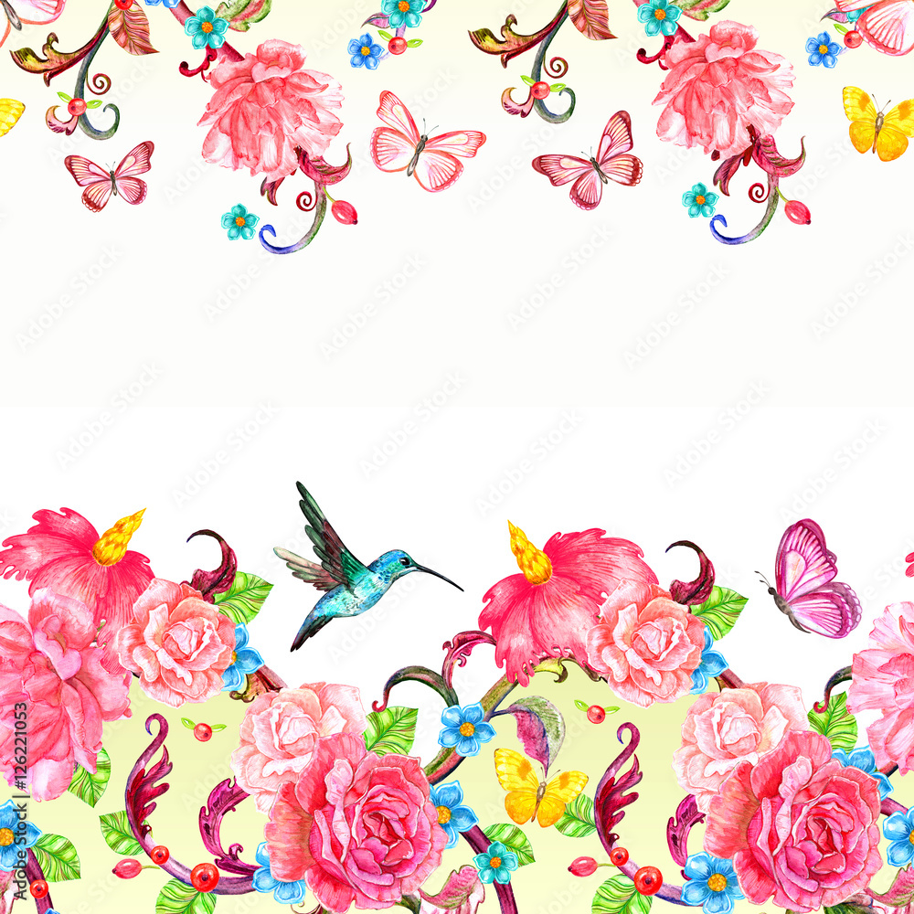 invitation card with horizontal seamless floral borders. waterco Stock ...