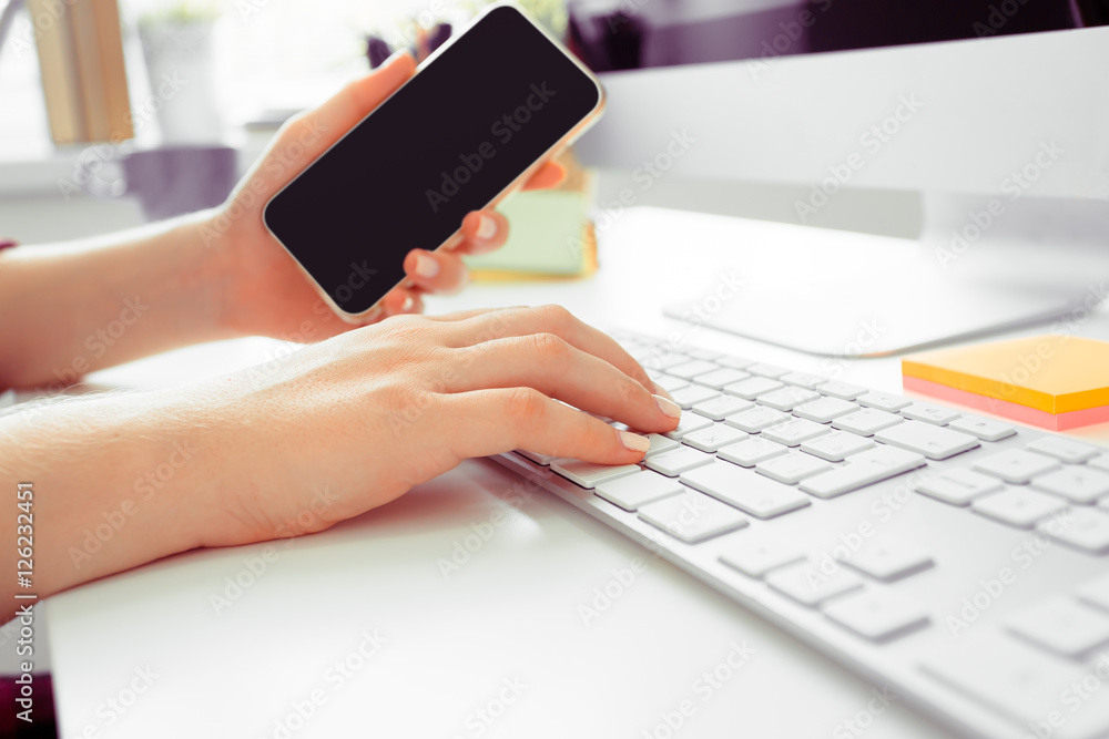 Hands of an office woman typing Stock Photo | Adobe Stock
