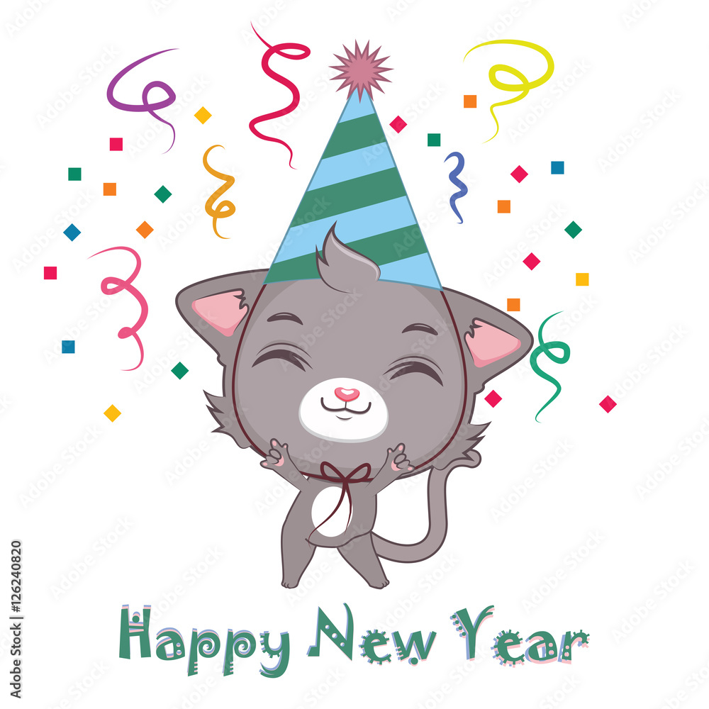 Cute cat celebrating New Year's Stock Vector | Adobe Stock
