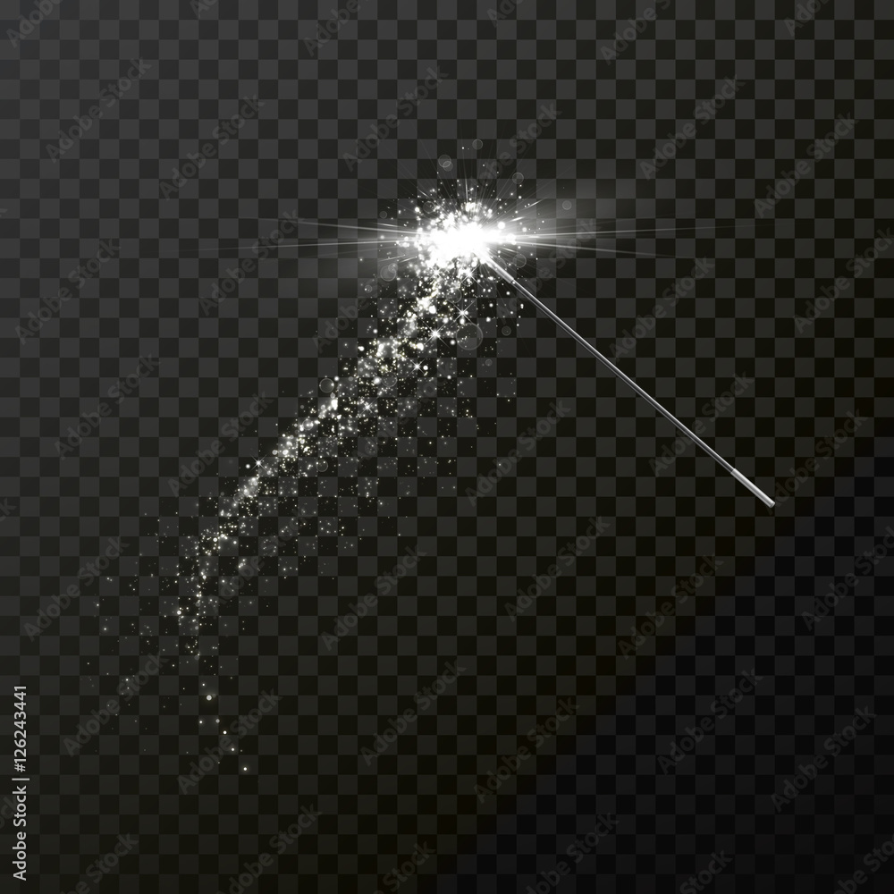 Magic wand with magical sparkle glitter light trail trace Stock Vector ...