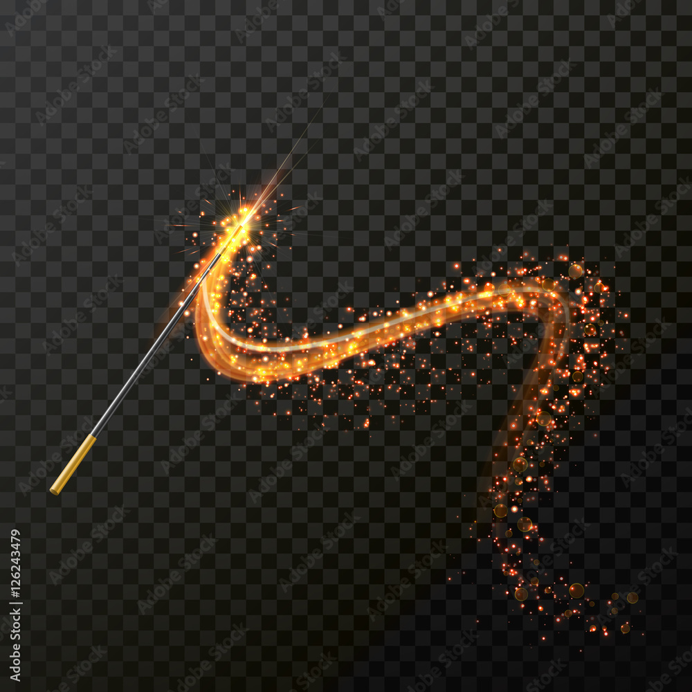 Magic wand with magical sparkle glitter light trail trace Stock Vector ...