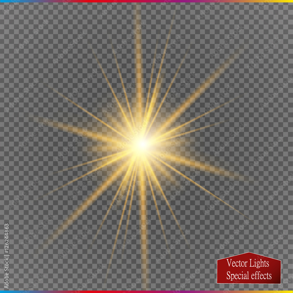 Set of golden glowing lights effects isolated on transparent background ...