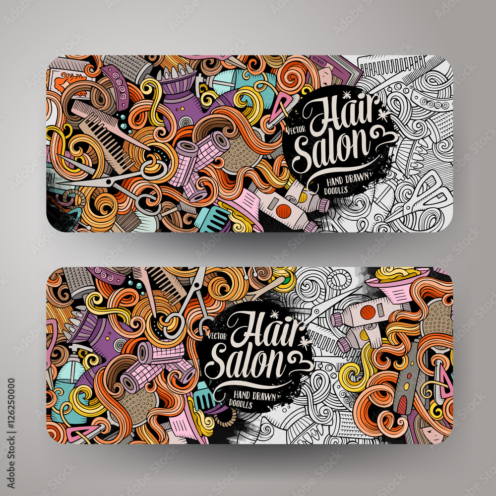 Cartoon cute vector doodles Hair salon banners Stock Vector | Adobe Stock