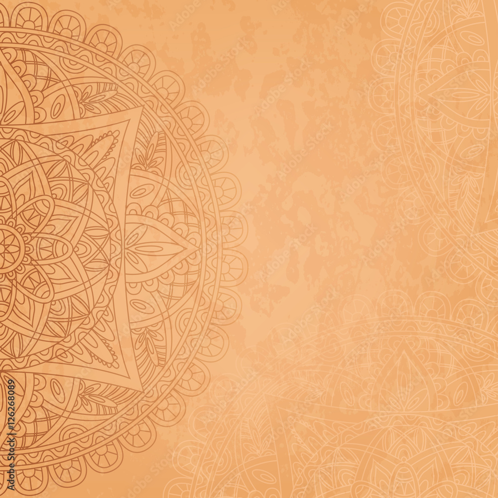 Poster Square background with oriental round pattern and texture of old ...