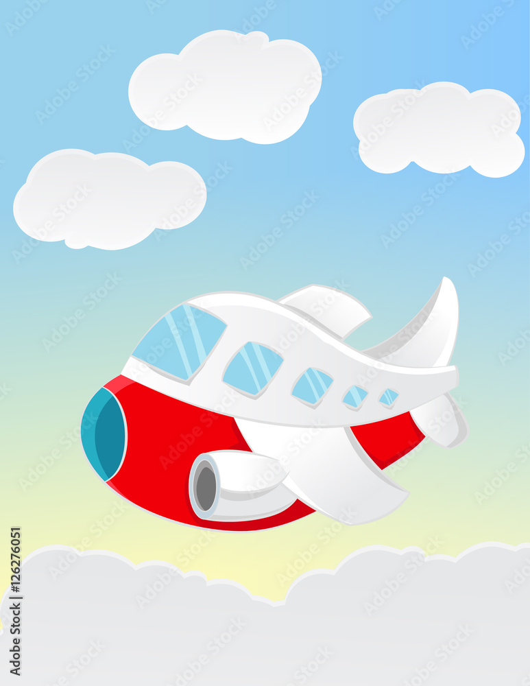 funny cartoon airplane fly flying on the sky isolated Stock Vector ...