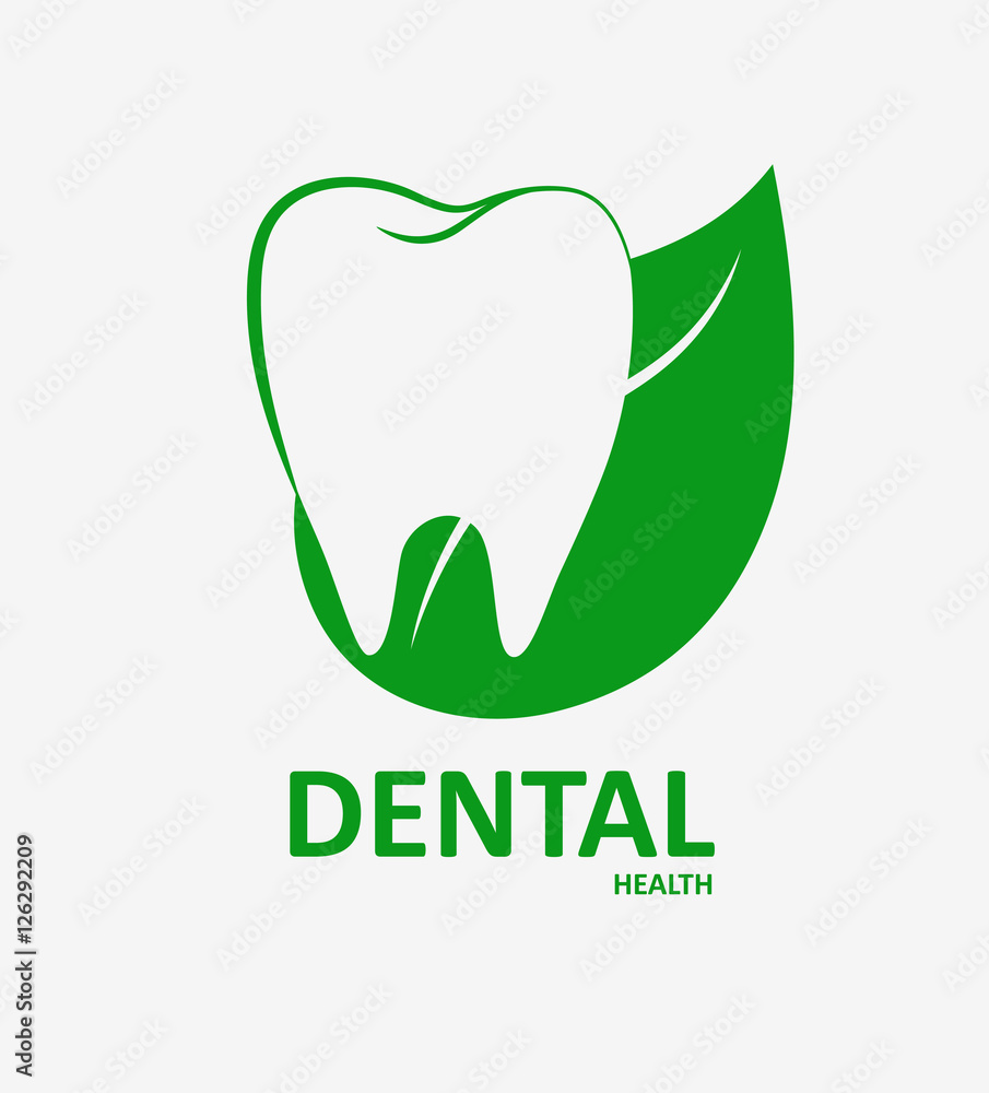 Dental health symbol. Stylized tooth and herbal leaf. Template company ...