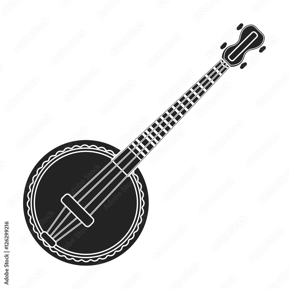 Banjo icon in black style isolated on white background. Musical ...