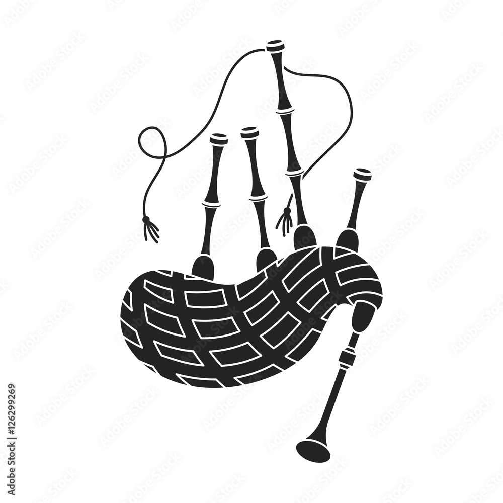 Bagpipes icon in black style isolated on white background. Musical ...