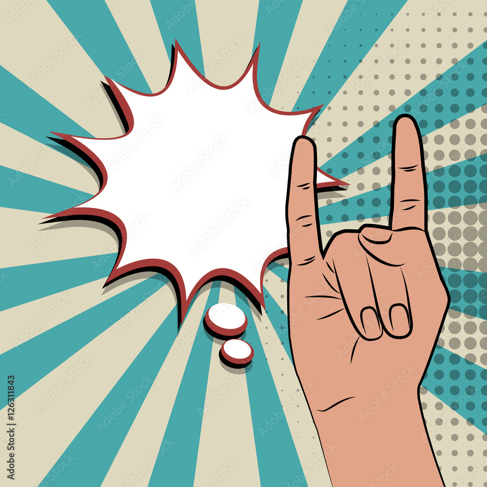 Hand sign comic retro pop art style white round bubble. Gestures okay ...