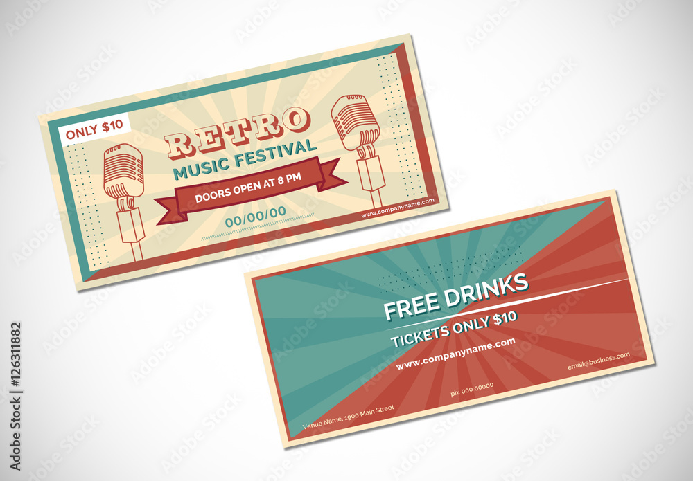 Retro Concert Tickets Layout Stock Template | Adobe Stock