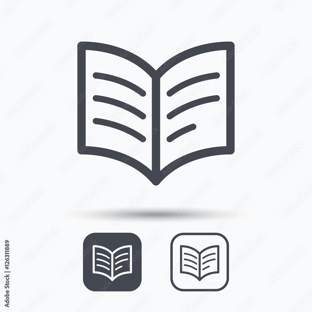 Book icon. Study literature sign. Education textbook symbol. Square ...