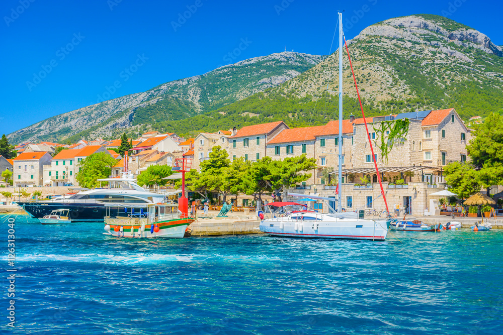 Bol town summer destination. / Waterfront view at coastal town Bol ...