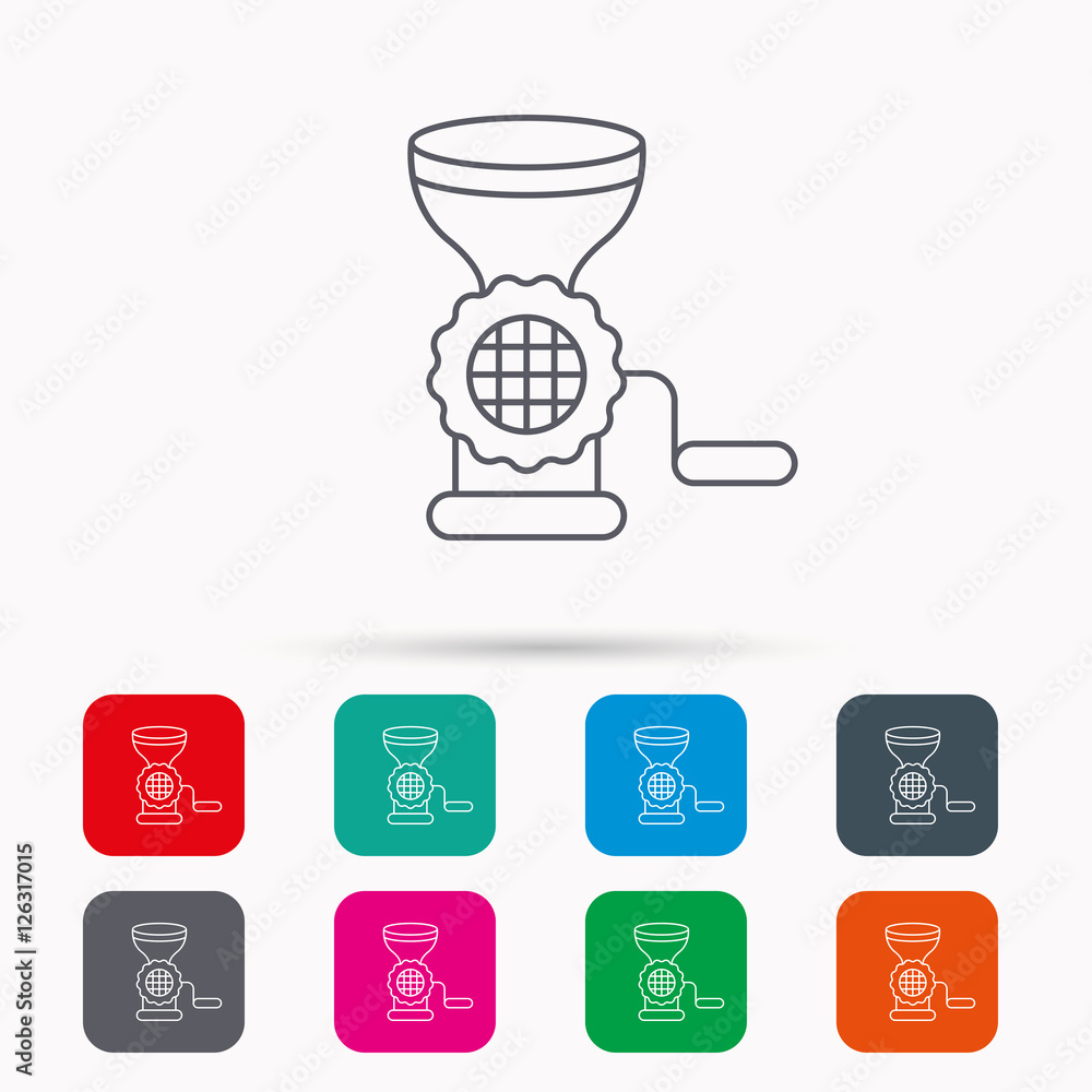 Meat grinder icon. Manual mincer sign. Kitchen tool symbol. Linear ...