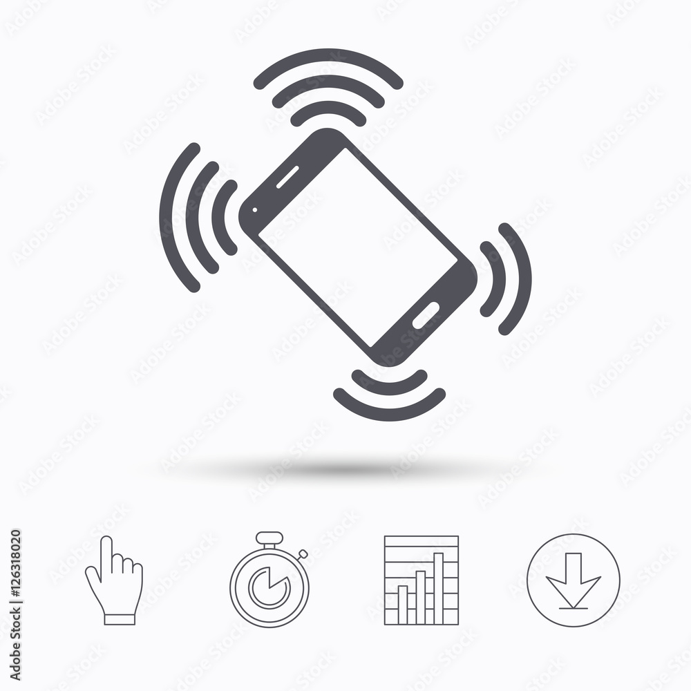 Smartphone call icon. Mobile phone communication symbol. Stopwatch ...