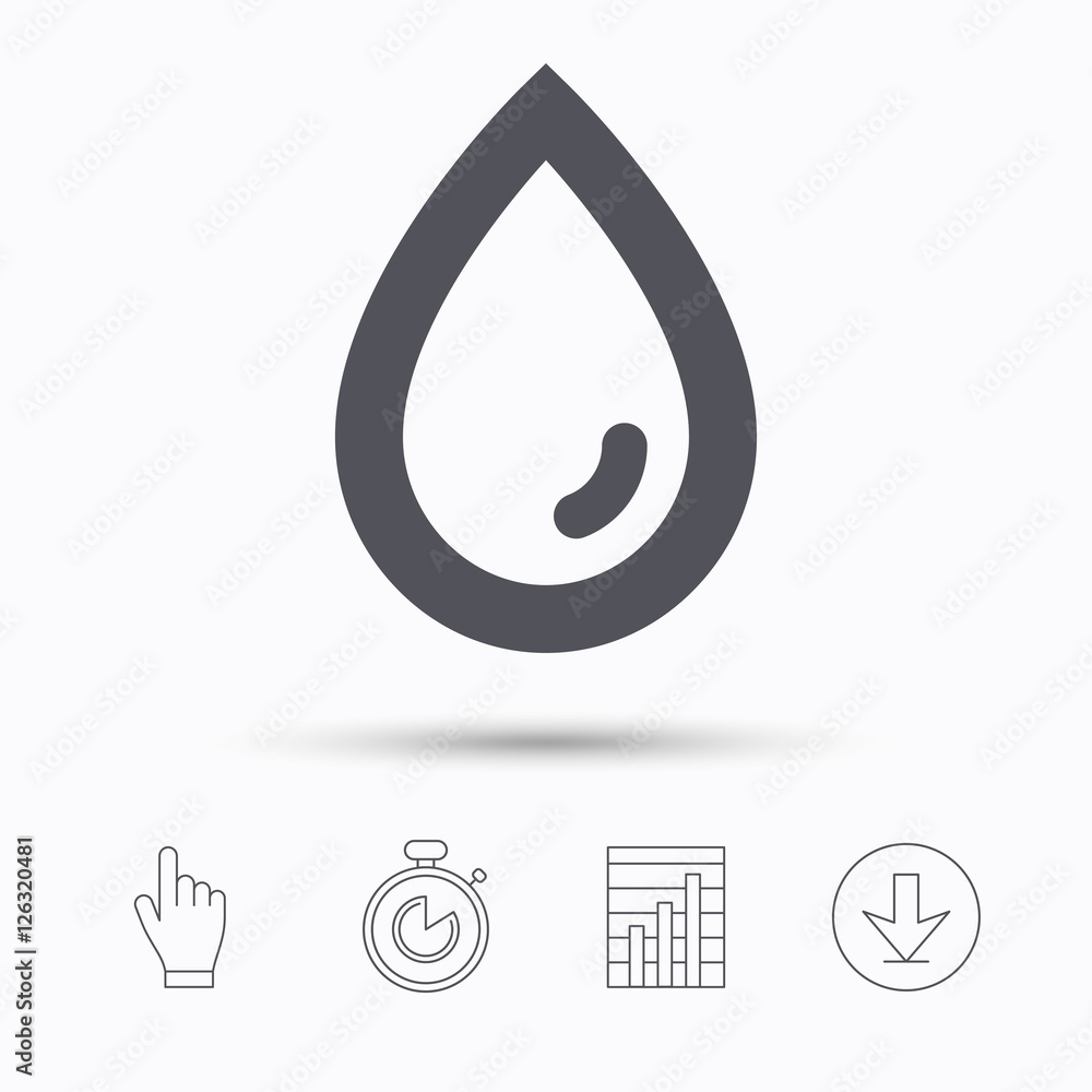 Water drop icon. Natural aqua symbol. Stopwatch timer. Hand click ...