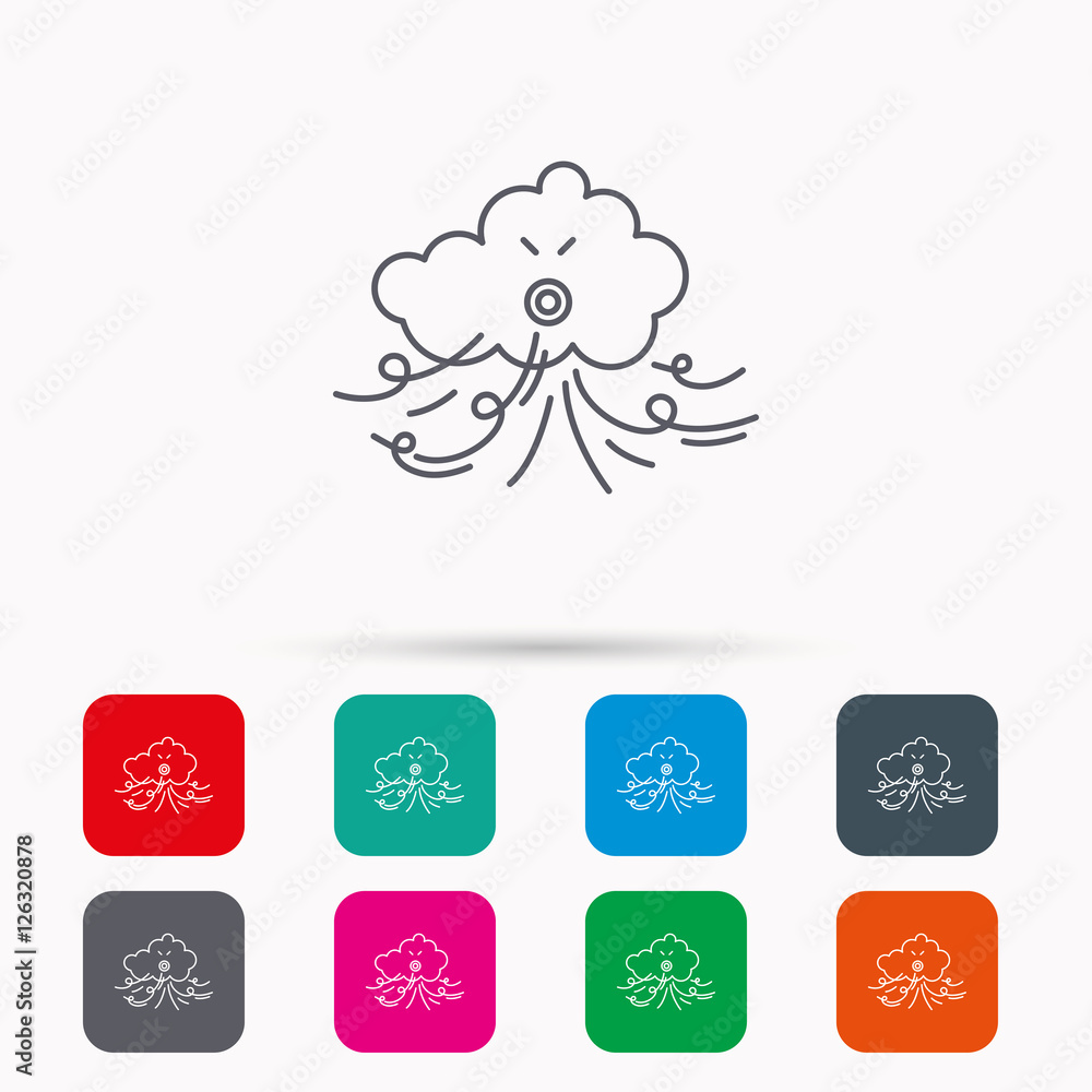 Wind icon. Cloud with storm sign. Strong wind or tempest symbol. Linear ...