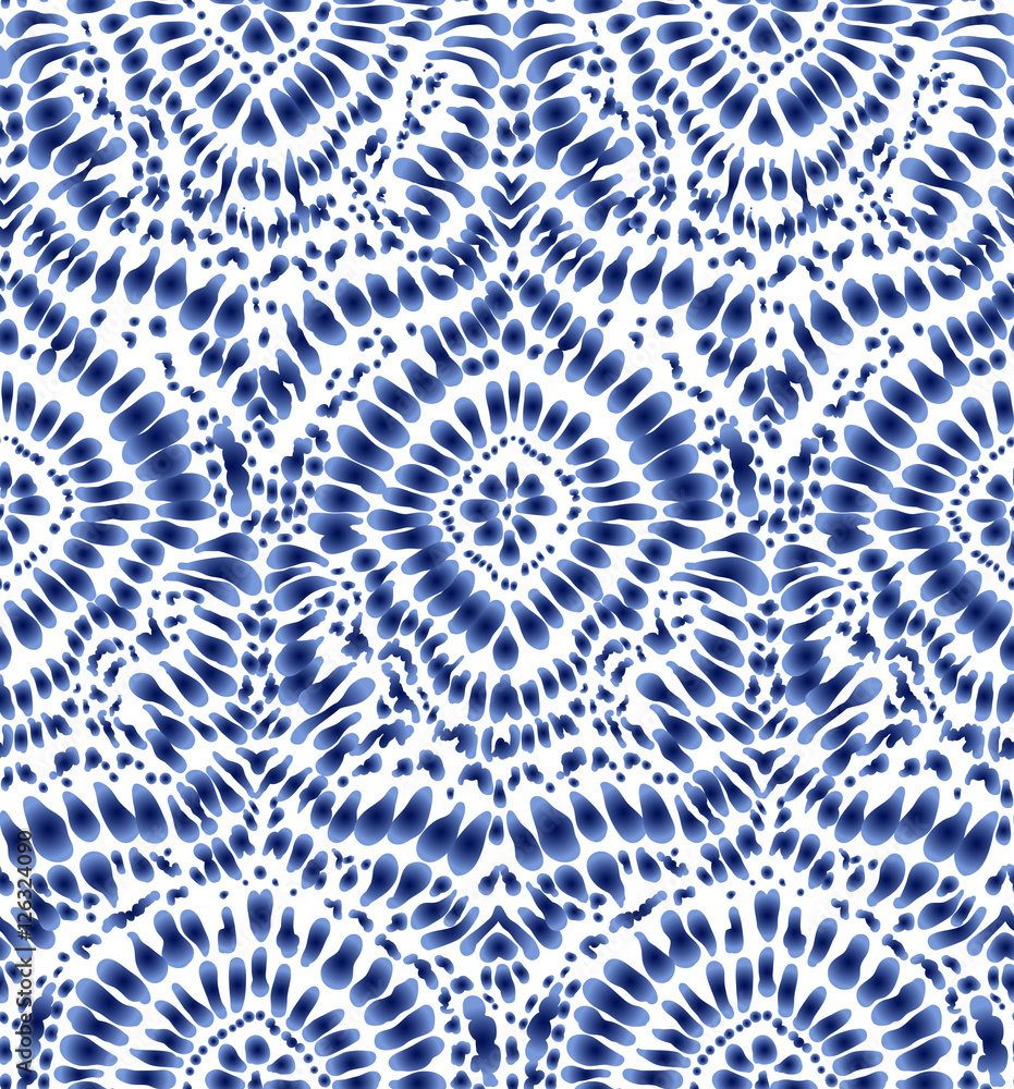 Indigo blue tie-dye textile pattern. Editable vector seamless pattern ...