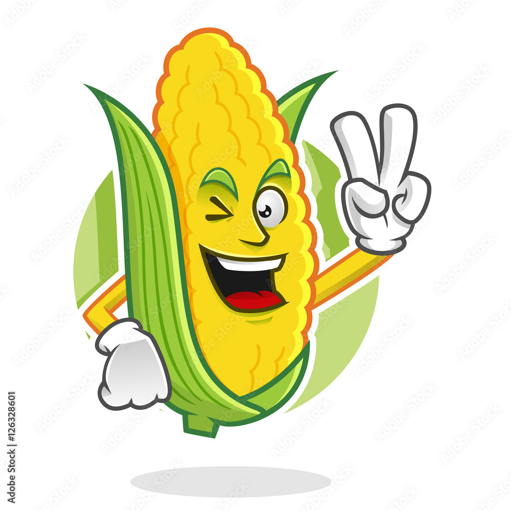 Peace Corn mascot, Corn character, Corn cartoon Stock Vector | Adobe Stock