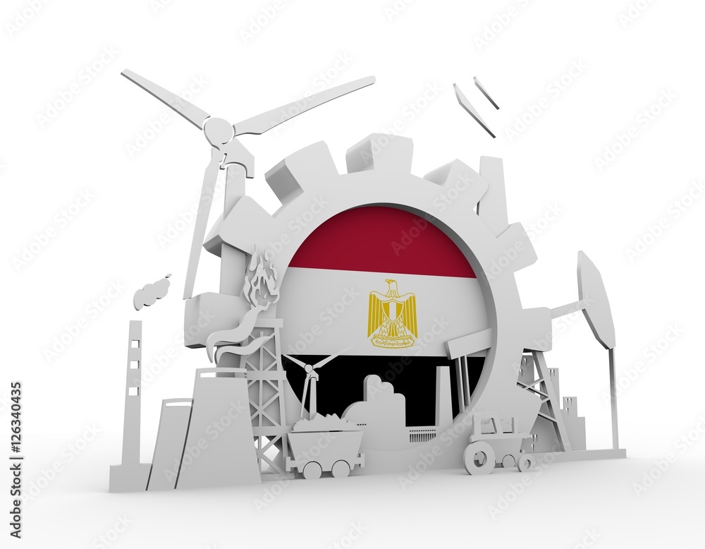 Energy and Power icons set with Egypt flag. Sustainable energy ...