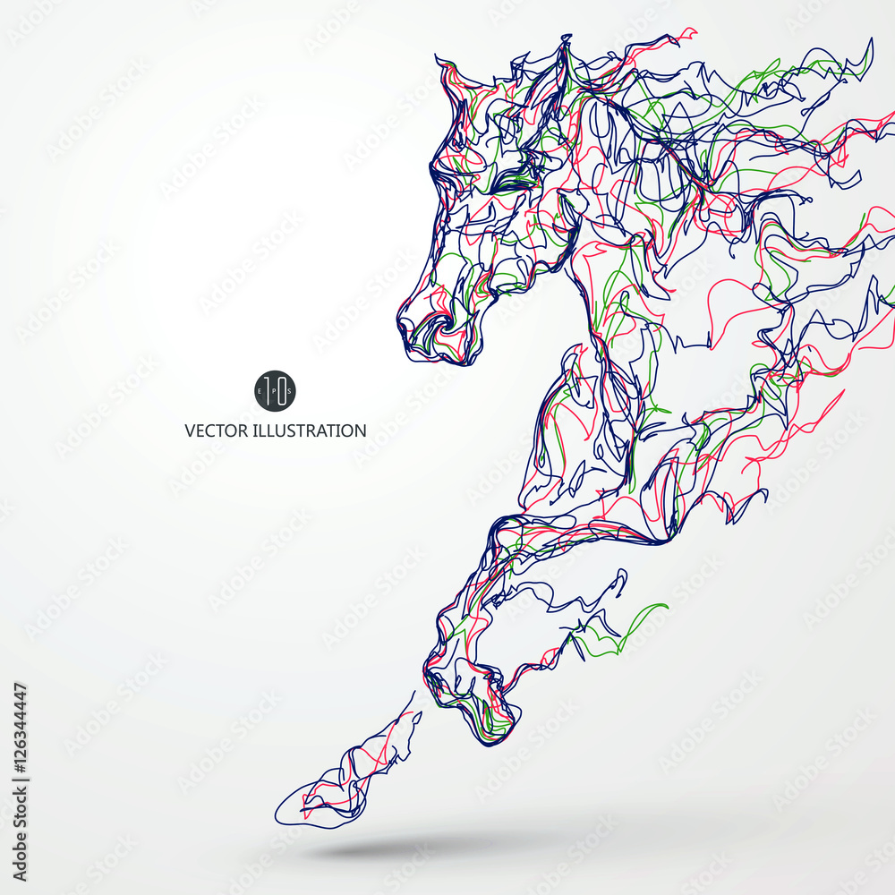 Running horse, colored lines drawing, vector illustration. Stock Vector ...