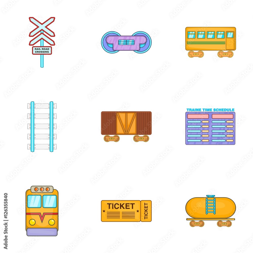 Electrical train icons set. Cartoon illustration of 9 electrical train ...