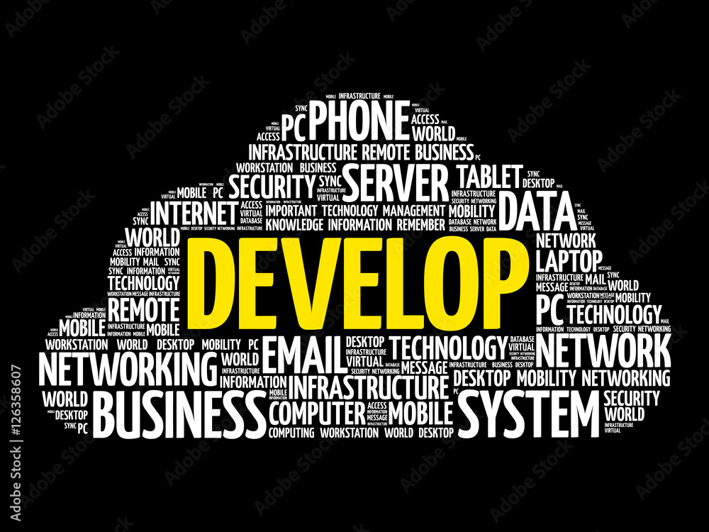 Develop word cloud collage, technology concept background Stock Vector ...