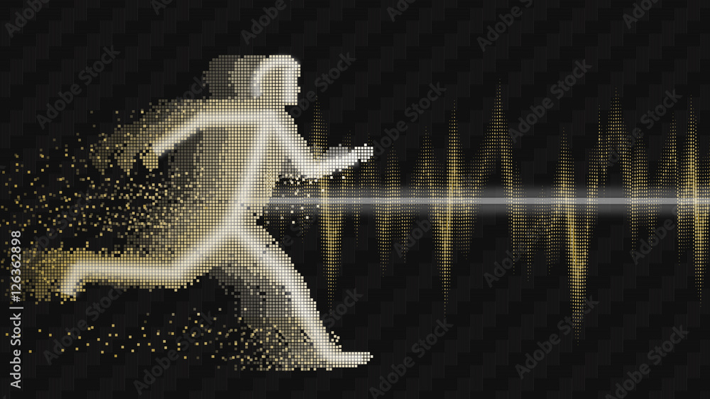 Sound waves oscillating glow, white gold light. Electrocardiogram with ...
