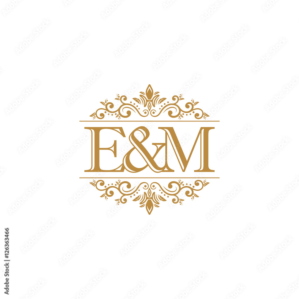 E&M Initial logo. Ornament gold Stock Vector | Adobe Stock
