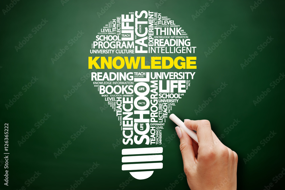KNOWLEDGE bulb word cloud collage, education concept on blackboard ...