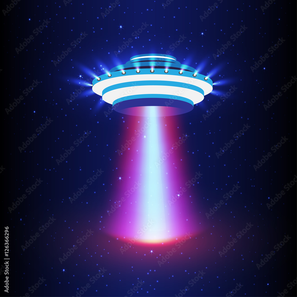 UFO light vector. Alien sky beams. Ufo spaceship with beam, saucer ufo flying illustration Stock ...