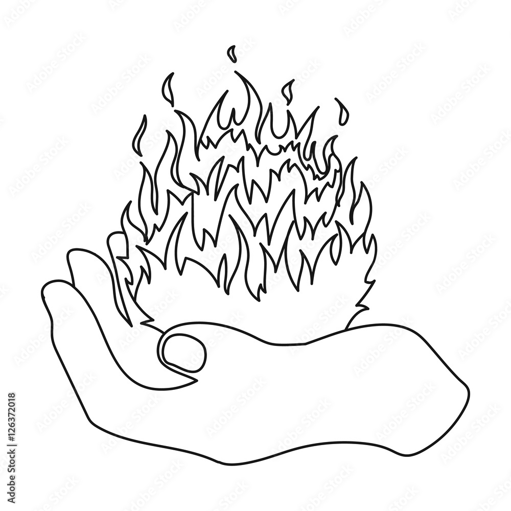 Fire spell icon in outline style isolated on white background. Black ...