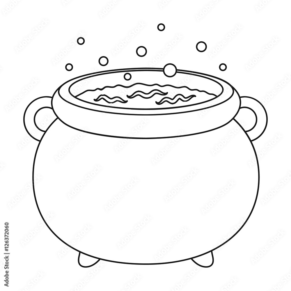 Witch's cauldron icon in outline style isolated on white background ...