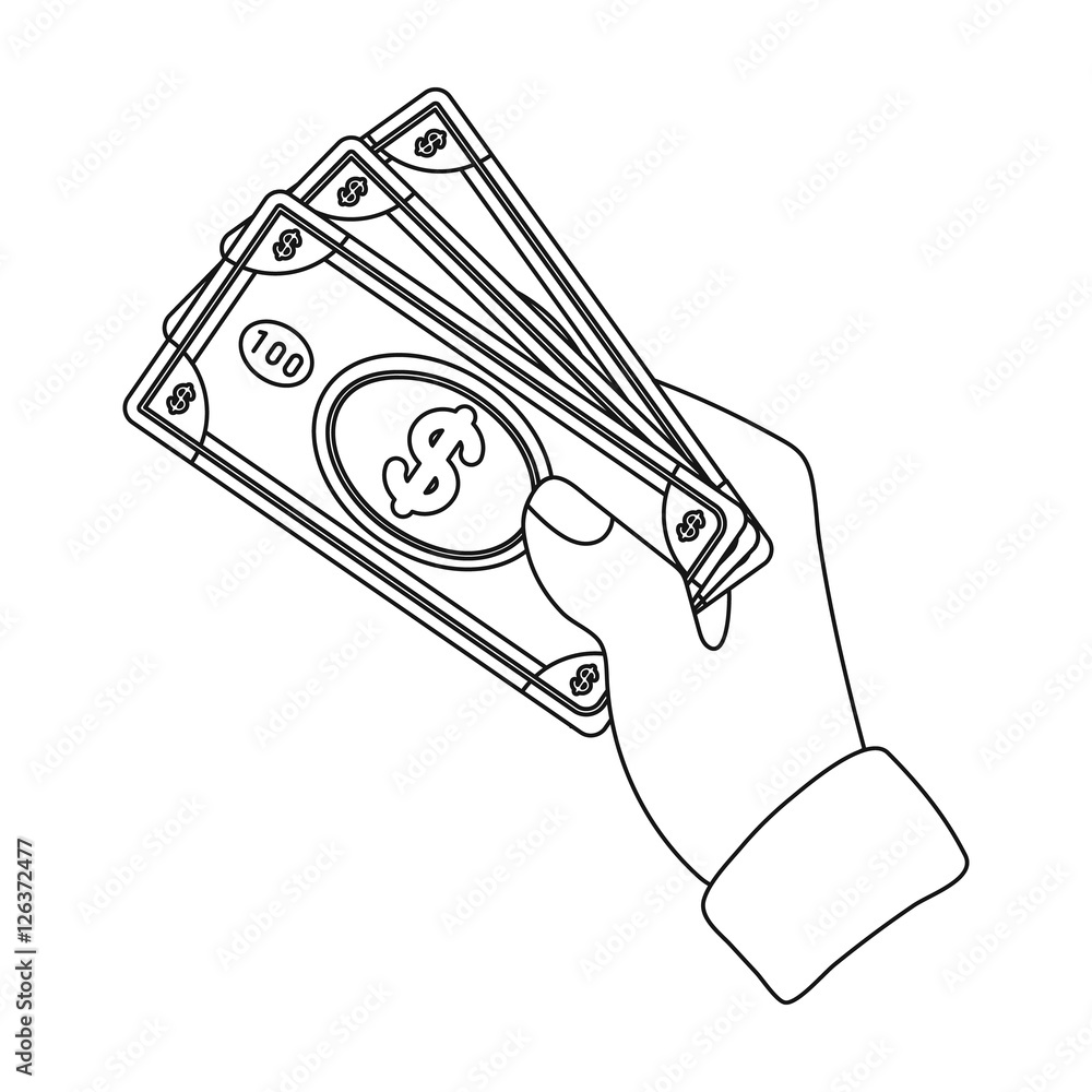 Cash icon in outline style isolated on white background. E-commerce ...