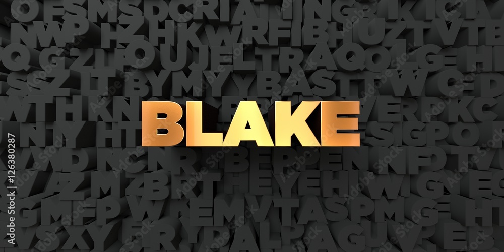 Blake - Gold text on black background - 3D rendered royalty free stock ...