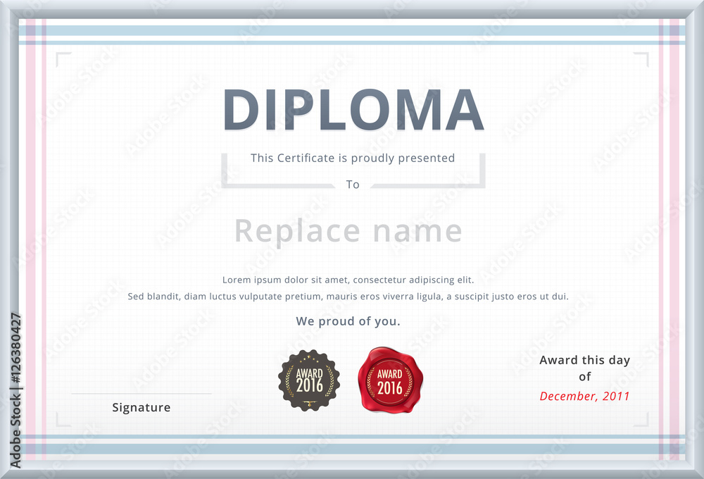 Diploma template with wax stamp. Soft color tone design for corp Stock ...