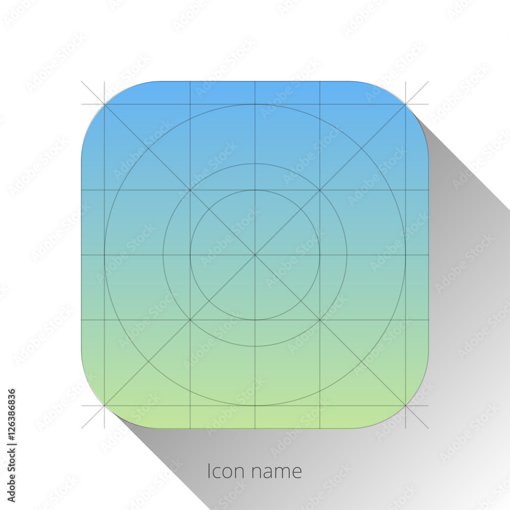 iOS abstract blue-green app icon, blank button template with flat ...